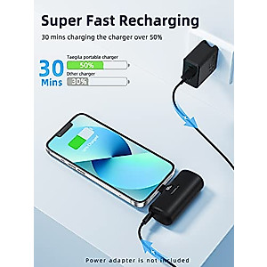 Taegila Small Portable Charger iPhone 5000mAh with Built in Cable, MFi Certified Compact Power Bank with LCD Display & LED Light for All iPhone Series 14/13/12/11/XR/X/SE/8/7/6 Pro Max(Black)