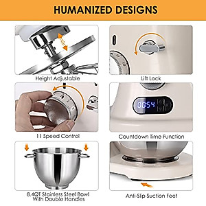 ZACME 8.4QT Commercial Stand Mixer 800W with Aluminum cast body and NSF Certified, Kitchen Electric Mixer Metal Food Mixer with Stainless Steel 8L Bowl, Dough Hook and Beater with Smart Timer Display