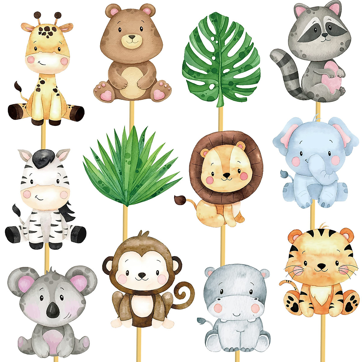 24Pcs Jungle Animals Centerpiece Sticks Safari Animal Table Toppers for Jungle Birthday Party Zoo Animals Baby Shower Supplies Safari Party Decoration