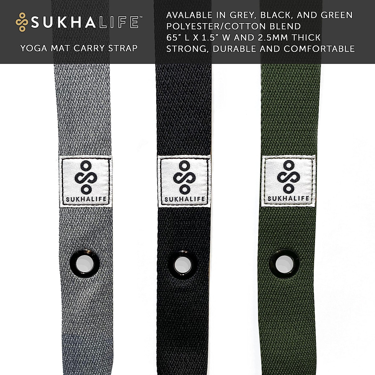 SukhaMat - Yoga Mat Carry Strap, Extra-Durable & Comfortable | Multi-Purpose Strap for Your Yoga Mat (Grey)