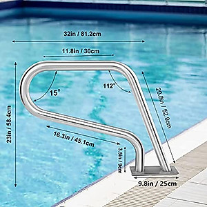 ANSNAL Swimming Pool Handrails, Stainless Steel Spa Stair Handrails 3-Bend Swimming Pool Safety Handrails for Garden Backyard Pools, Easy to Instal