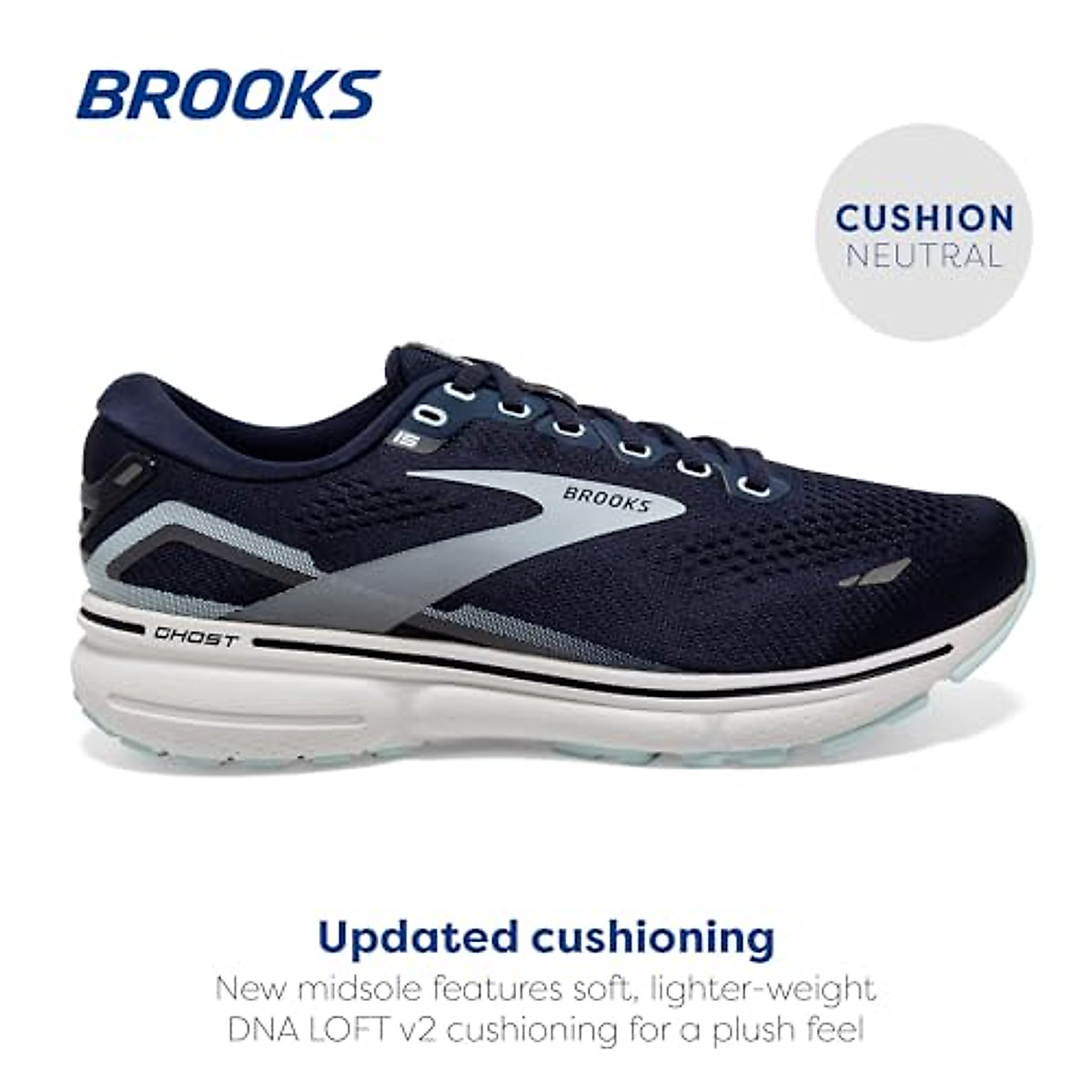 Brooks Women's Ghost 15 Neutral Running Shoe - Peacoat/Pearl/Salt Air - 8.5 Wide