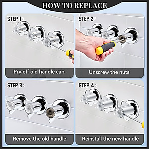 Dreyoo 3 Handle Bathtub Shower Tub Trim Set Compatible with Sayco Bathtub Faucets, 16 tooth Bathroom Shower Faucet Knobs Replacement, Hot, Cold and Diverted Sink Faucet Knobs Replacement Parts