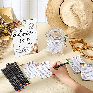 Sintuff 114 Pieces Boho Theme Bridal Shower Decoration Include Advice and Wishes for the Mr and Mrs Wedding Advice Sign with Holder 100 Advice and Wishes Cards 12 Pens PET Wedding Wish Jar for Guests