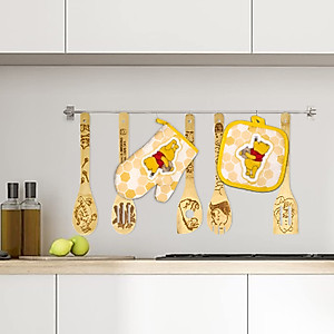 Mothers Day Gifts for Mom Christmas Gift Women Birthday Gift Cute Bear Wooden Cooking Spoons Set Bamboo Kitchen Cooking Utensils Set with Apron Oven Mitt Potholder Set