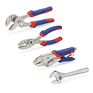 WORKPRO Pliers Set 4-piece Locking Plier Slip-joint Plier Groove Joint Pliers and Adjustable Wrench Home Maintenance Tool Kit