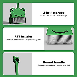 KUYYFDS Kids Cleaning Set Broom and Dustpan Set 2Pcs/Set PP Cute Cartoon Frog Pattern Toddler Broom Odor-Free Hanging Smooth Handle Washable PET Brush Kids Broom for Home Kindergarten