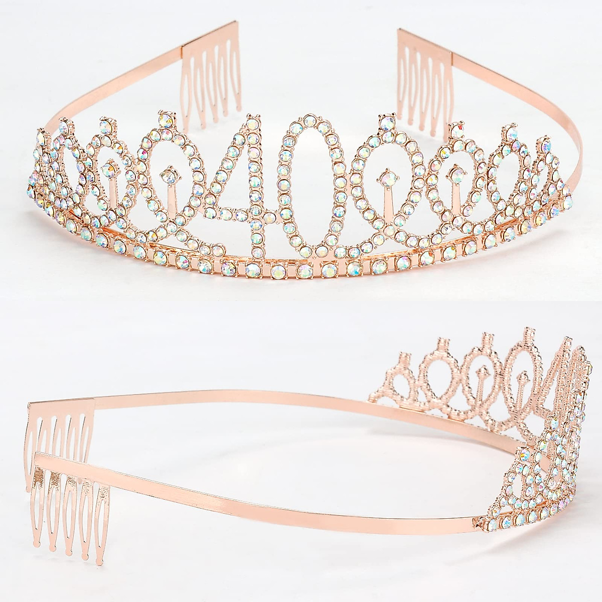 40th Birthday Sash & Rhinestone Crown Kit- Happy 40th Birthday Gifts Women 40th birthday decorations women (AB rose gold)