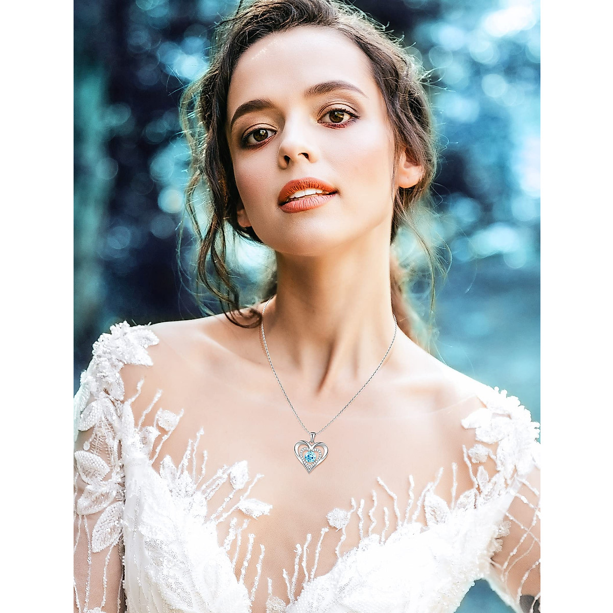 925 Sterling Silver Heart Necklace for Women Love Pendant Shiny Large Creat Aquamarine Birthstone Necklace Jewelry Valentine's Day Birthday Mothers Day Gifts for Mom Her Women Wife