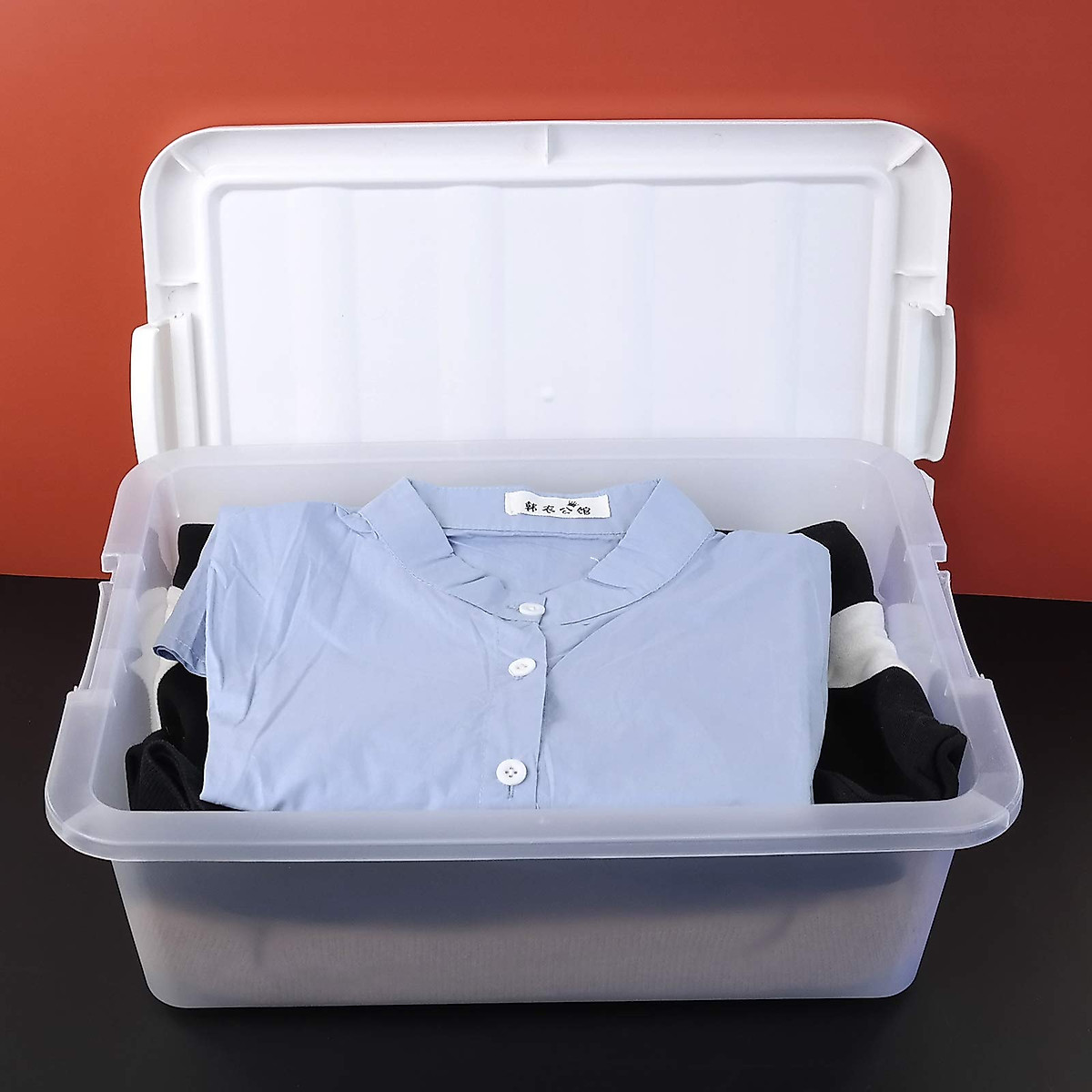 Jandson 14 Quart Clear Frosted Bin, Plastic Latching Box/Container with White Lid, Pack of 2, F