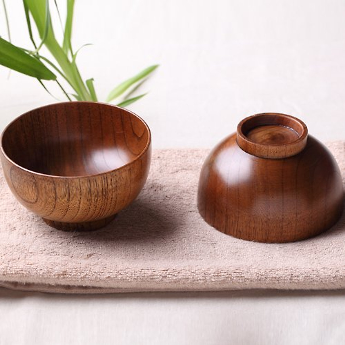 Cospring Handmade Wood Bowl, Mug, for Rice, Soup, Dip, Coffee, Tea, Decoration (4PCS Jujube Bowls, M: 4.5'' Dia x 2.6'' High)
