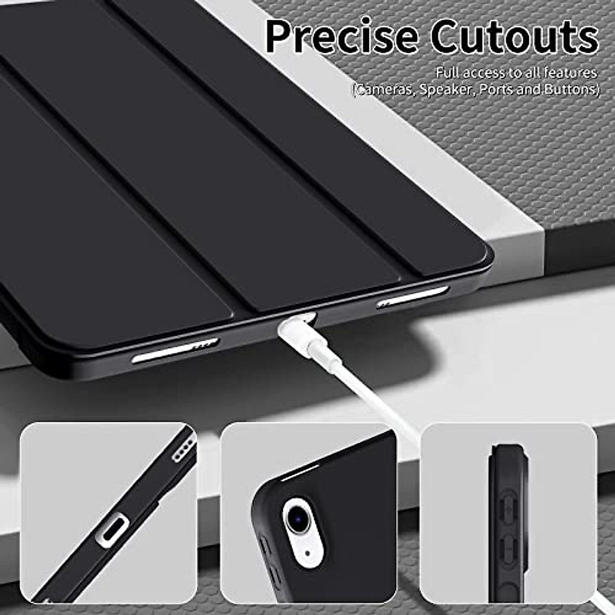 ProtUTab iPad Air 5th Generation Case 2022 / iPad Air 4 th Generation Case 2020 10.9-inch, Auto Wake&Sleep Slim Trifold Stand TPU Back iPad Air Case, Lightweight iPad Air 5th Gen Case, Black