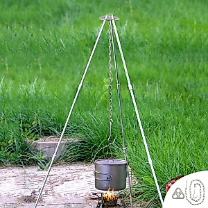 CA Mode Camping Tripod Board Accessories Set Stainless Steel Campire Support Plate - Turn Branches into Campfire Tripod with Adjustable Chain for Hanging Cookware - Perfect Outdoor Cooking