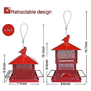 WANTELFOR Hanging Bird Feeders,Large Wild Bird Seed Feeders Outside,6.5lb Heavy Duty Metal Squirrel Proof Bird Feeders for Outdoors Hanging(Red)