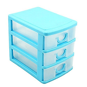 haoun 3-Tier Mini Desktop Organizer Drawer Type Storage Box - Blue