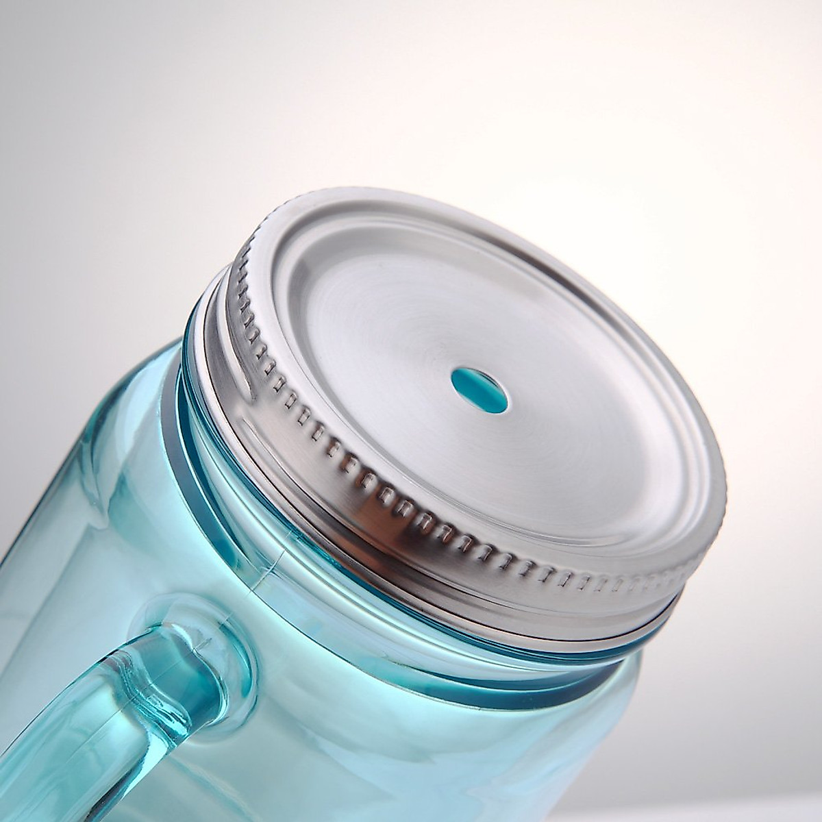 Cupture 2 Vintage Blue Mason Jar Tumbler Mug With Stainless Steel Lid and Straw - 20 oz