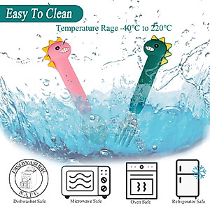 NICINGU Baby Dinosaur Spoons Fork Sets,Kids Silverware with Silicone Handle,Toddler Utensils