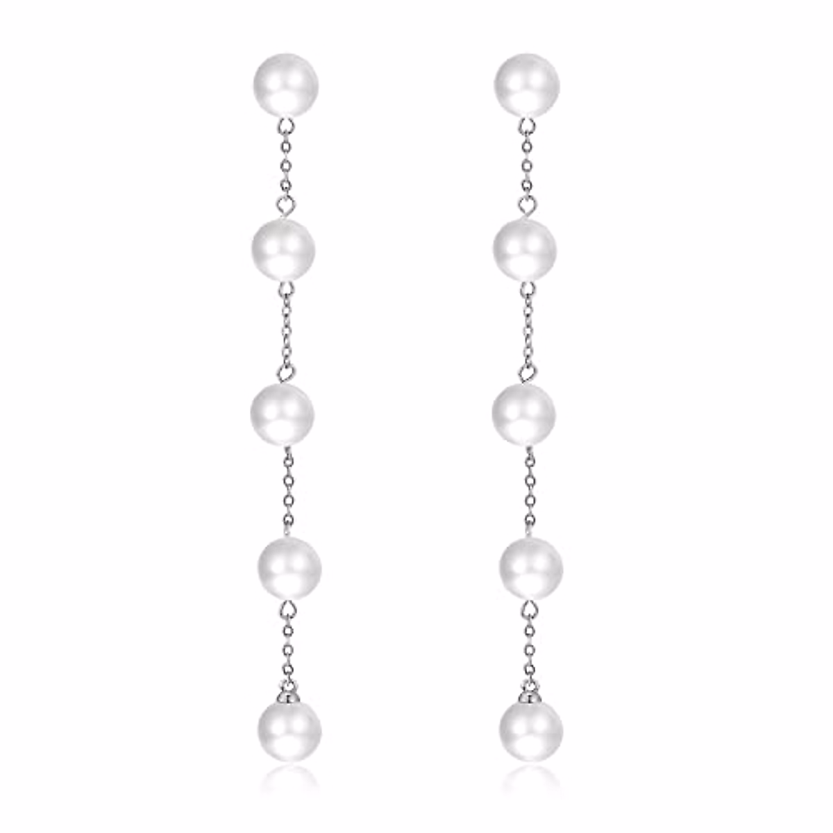 Long Pearl Earrings for Women 14K Silvery Plated Threader Earrings Pearl Ball Drop Elegant Gold Pearl Tassel Earring for Teen Girls