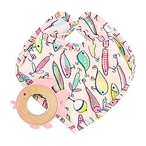 Pink Fishing Lure Teether Bib Set
