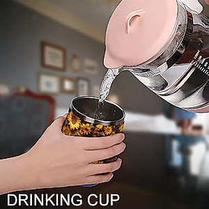 WYUSPGK 304 Stainless Steel Insulated Cup, Leopard And Sunflower Print Smooth Rim, Durable & Reusable - Perfect for Office, Home, And Travel