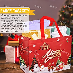 PARSUP 8PCS Christmas Bags,Christmas Tote Bags with Handles, Xmas Treat Bags, Multifunctional Non-Woven Bags for Gifts Wrapping Shopping, Basket Party Supplies, 12.8"×9.8"×6.7"