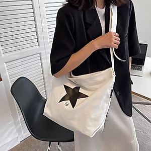 Y2k Women Star Canvas Shoulder Bags Casual Large Size Travel Bags Shoulder Bags Cross Body Bags Work Bag Crossbody (white)