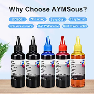 AYMSous Ink Refill Kit for Canon 250 251 270 271 280 281 1200 2200 PG240 CL241 PG245 CL246 PG210 Refillable Ink Cartridge, CIS CISS System with 5 Syringes(5x100ML 1BK, 1PBK, 1C, 1M, 1Y)