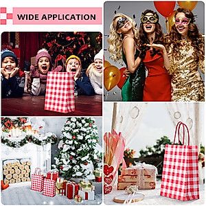 30 Pieces Gingham Gift Bags Kraft Paper Bag Christmas Buffalo Plaid Bag Present Bag Party Favor Bag with Handle Goody Bag for Christmas Birthday Party Supplies, 5.91 x 8.27 x 3.15 Inch (Red White)