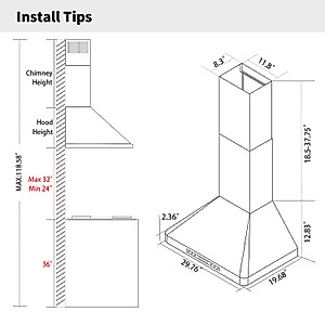 IKTCH Wall Mounted Range Hood 30 inch, 900 CFM Ducted/Ductless Range Hood, Stainless Steel Range Hood with Gesture Sensing & Touch Control IKP02R-30