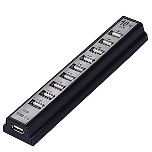 JSANSUI Distributor hub 10-Port USB2.0 HUB Splitter Computer with USB Power Extension Multi-Interface, USB2.0 High-Speed Multi-hub Extension and Power Adapter (Silver)