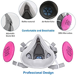 TANGS Reusable Half Facepc Cover, Respirаtor 6200 with 4 PCS 2091 Filter, Used for Painting, Dust, Welding, Metal Cutting and Other Work Protection
