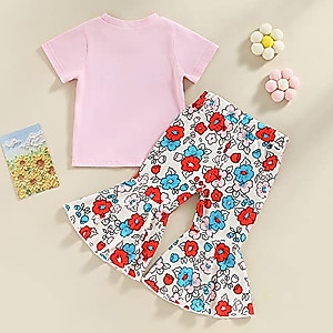 Toddler Baby Girl 2Pcs Summer Outfit Set Funny Letters Print T-Shirt Tops About Daddy Floral Flared Pants Clothes (Pink, 18-24 Months)