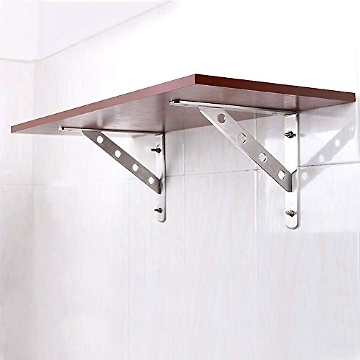 PIBM Stylish Simplicity Shelf Wall Mounted Floating Rack Shelves Stainless Steel Solid Wood Tripod Widening Thicken Small Items Storage,8 Sizes, a , 100x30x15cm