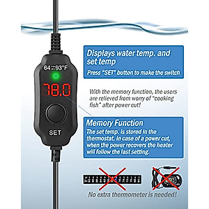 AquaMiracle Adjustable 50W Aquarium Heater Submersible Fish Tank Heater Super Short Aquarium Heater with LED Digital Display Thermostat, for Tanks 5-10 Gallons