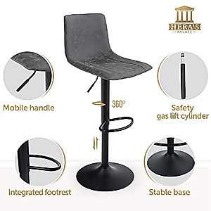 HERA'S PALACE Adjustable Bar Stools, Bar Height Swivel Stools Set of 2, Modern Chairs Barstools Counter Height for Kitchen, Cafe, Grey