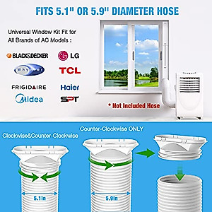 Portable AC Window Vent Kit with 5.1" & 5.9" Universal Hose Adapter, YJHome Air Conditioner Window Seal Kit with 3 Adjustable Slide Seal Plates, Portable Air Conditioner Window Kit for Sliding Window
