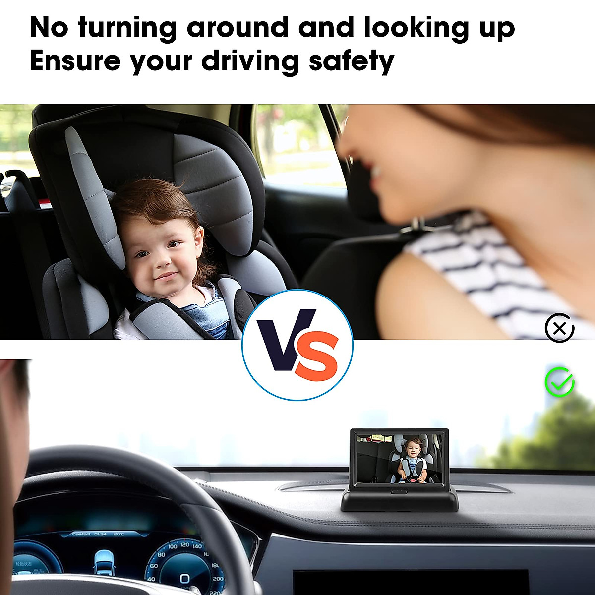 Jansite Baby Car Mirror, Baby Car Camera AHD Enhanced Night Vision, Car Mirror Baby Rear Facing Seat Wide Adjustable Angle 4.3'' Baby Car Monitor