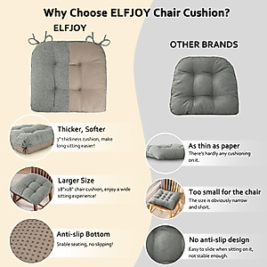ELFJOY Chair Cushions for Dining Chairs Set of 4 Office Chair Cushion 18x18x3 Inches Kitchen Chair Pads Soft and Comfortable Seat Cushion with Ties and Non Slip Backing,Light Grey