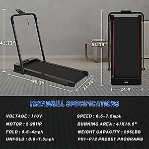 Walking Pad Under Desk Treadmill Desk Treadmill for Office Under Desk 265LBS with Blue Tooth Speaker, Remote Control and LED Display, Walking Jogging, Foldable & Portable
