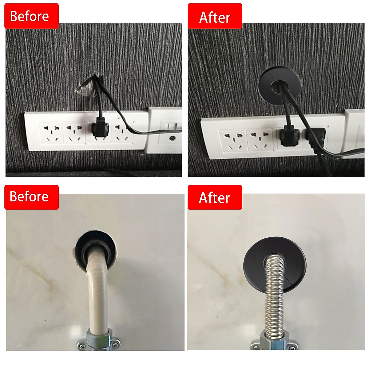 bociloy Wall Split Flange 51mm/2"Diameter, ABS Round Self-Adhesive Escutcheon Plate, Wall Hole Decoration Cover, Water Pipe Plate Cover, Black, 4PCS