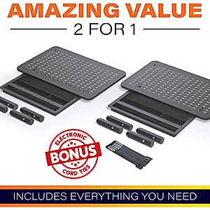 EVOOMI Back Saver Monitor Riser Stand with Drawer - 2 Pack - Gain 5 Weeks a Year, Less Pain & Peak Productivity with Anti Skid Mesh Metal Desktop Stand for PC Laptop Notebook Printer, Computer, iMac