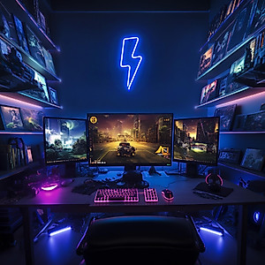 XIYUNTE Neon Sign Lightning Bolt Neon Light Sign for Wall Decor, USB or Battery Powered Blue Led Lightning Bolt Neon Signs for Bedroom, Kids Room, Living Room, Bar, Party, Christmas, Wedding