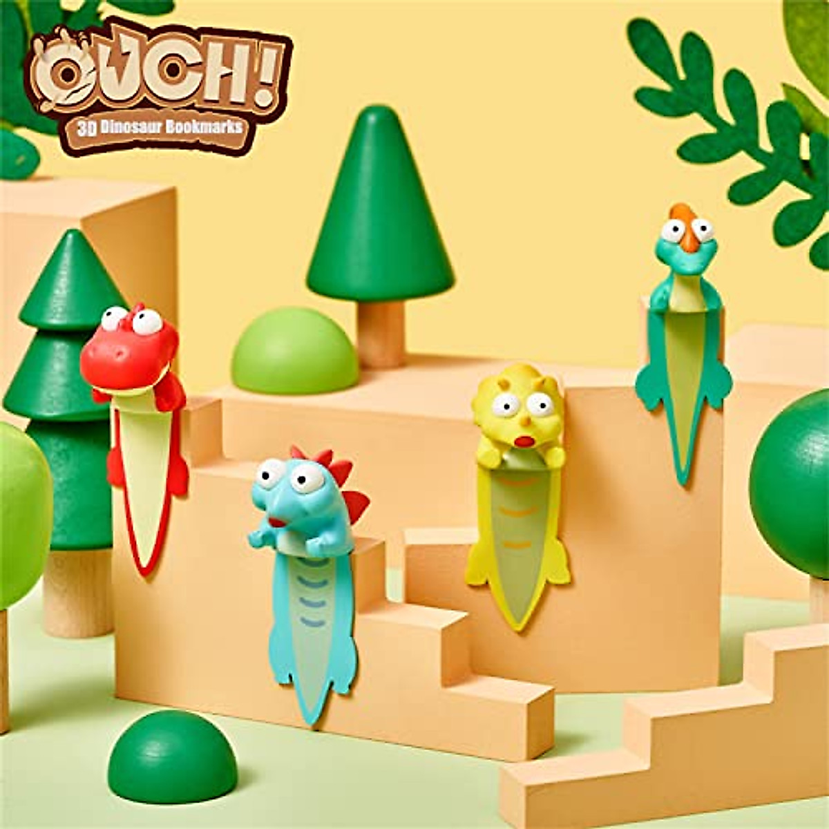 3D Dinosaur Bookmarks for Kids Students, Wacky Funny Christmas Cartoon squashed Bookmarks Novelty Stationery Birthday Party Bookmarks Favors for Teens Boys Girls Friends（4PCS）