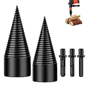 Firewood Log Splitter Drill Bit, 5pcs Removable Cones Kindling Wood Splitting logs bits, 32MM + 42MM Heavy Duty Electric Drills Screw Cone Driver with Round + Hex + Square Shank for Hand Drill Stick
