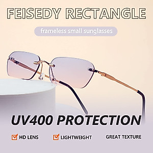 FEISEDY Rimless Sunglasses Y2K Sunglasses Retro Small Narrow Clear Eyewear Vintage Rectangle Sunglasses for Women Men B2643