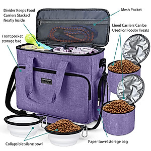 BAGLHER Dog Travel Bag, Airline Approved Pet Tote Organizer with Multi-Function Pockets, 2 X Food Storage Containers and 2 X Collapsible Dog Bowls, Perfect Weekend Pet Travel Set for Dog, Cat Purple