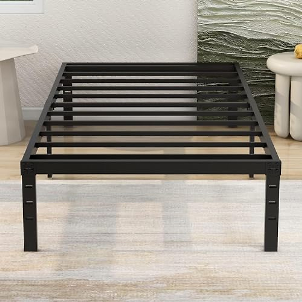 RYR Twin Bed Frame 14 Inch Heavy Duty Metal Platform Bed Frame Sturdy Steel Slats Support No Box Spring Needed Noise-Free Easy Assembly Black
