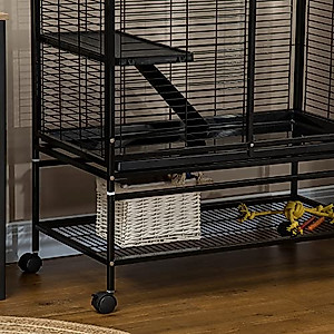 PawHut Guinea Pig Cage with Tray, Small Animal Habitat, Metal Wire Chinchilla Cage, Hedgehog Cage, Pet Ferret Cage with Wheels & Storage Shelf, Little Critter Cage