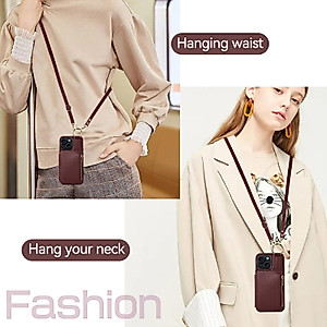 Furiet Wallet Case for iPhone 15 6.1 inch with Wrist Shoulder Strap Card Holder Ring StFlip Zipper PU Leather 6+ Slots RFID Blocking Phone Cover for iPhone15 5G i i-Phone i15 15Case Wine Red