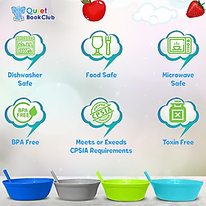 Quiet Book Club Cereal Bowls with Straws for Kids Bowls with Straw for Cereal Childrens Bowls with Straw Built in for Kids Plastic Straw Bowls for Toddlers Dishwasher Safe BPA FREE for boys